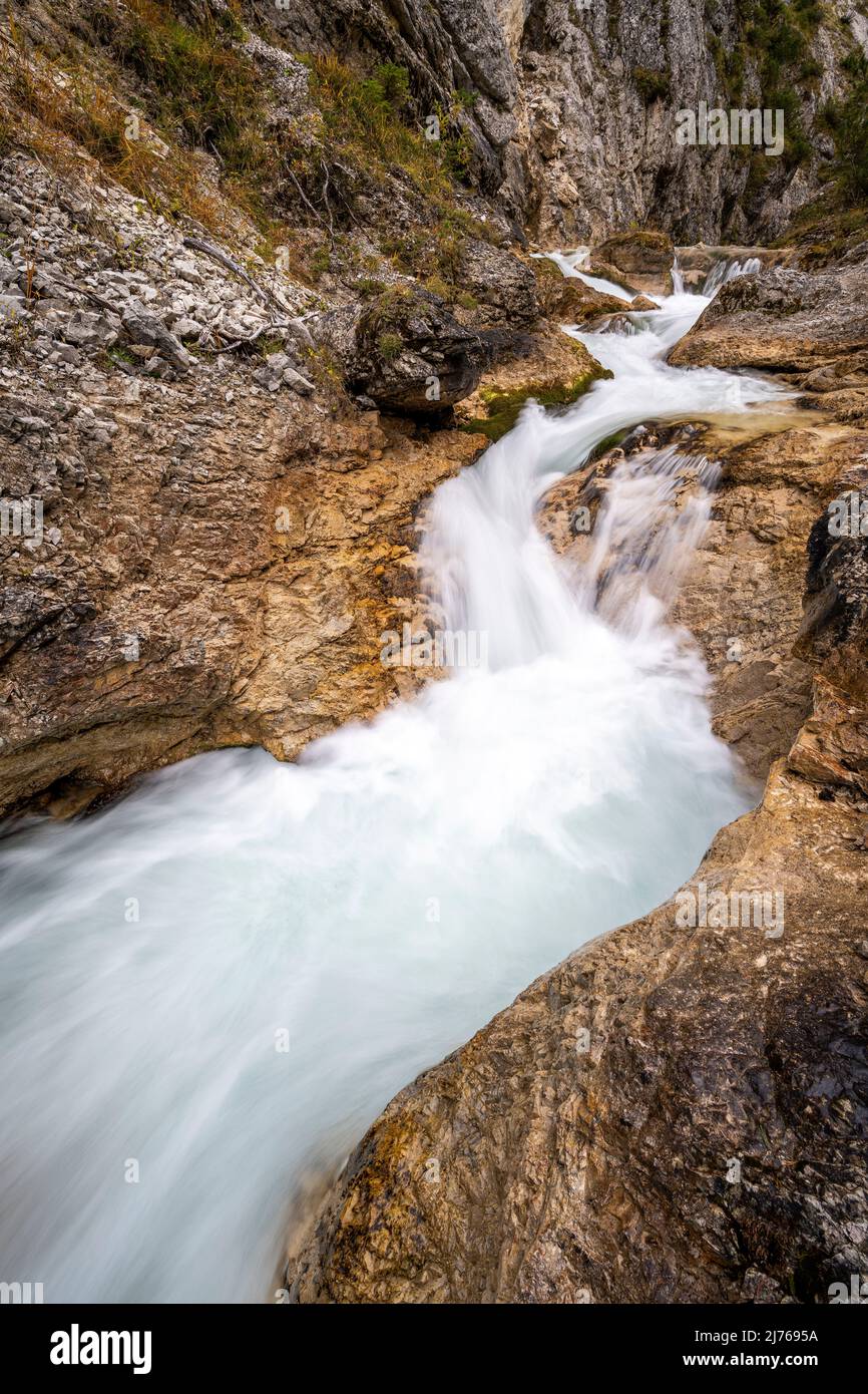 The Gleirschklamm gorge near Scharnitz in the Karwendel, a waterfall ...