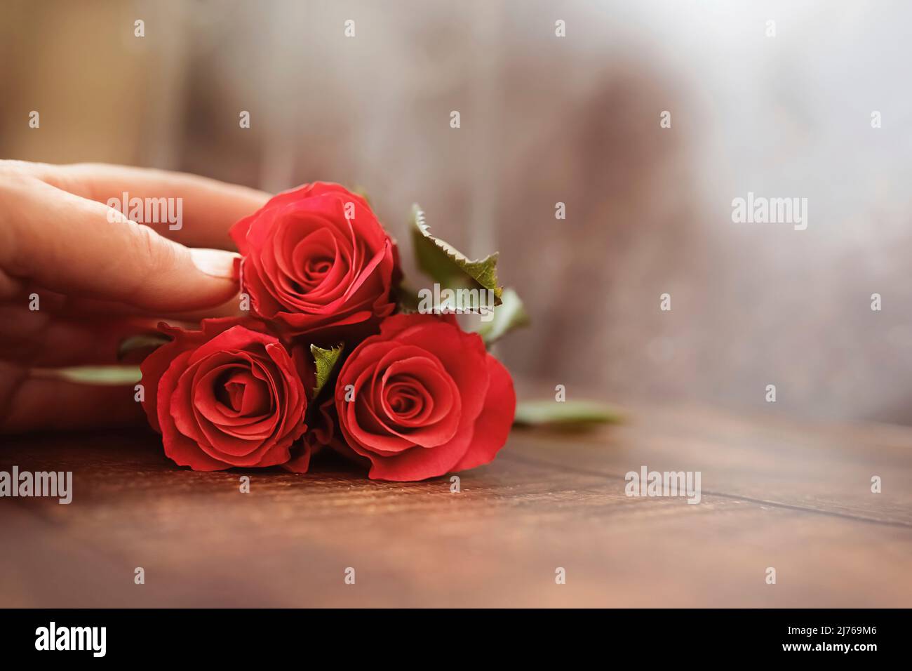 Three red roses Stock Photo - Alamy