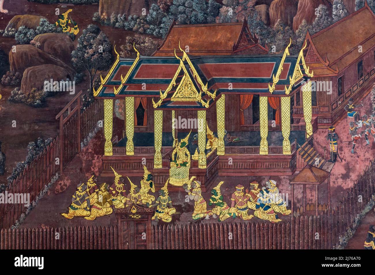 Wall painting, scenes from the heroic epic Ramakien, Royal Palace ...