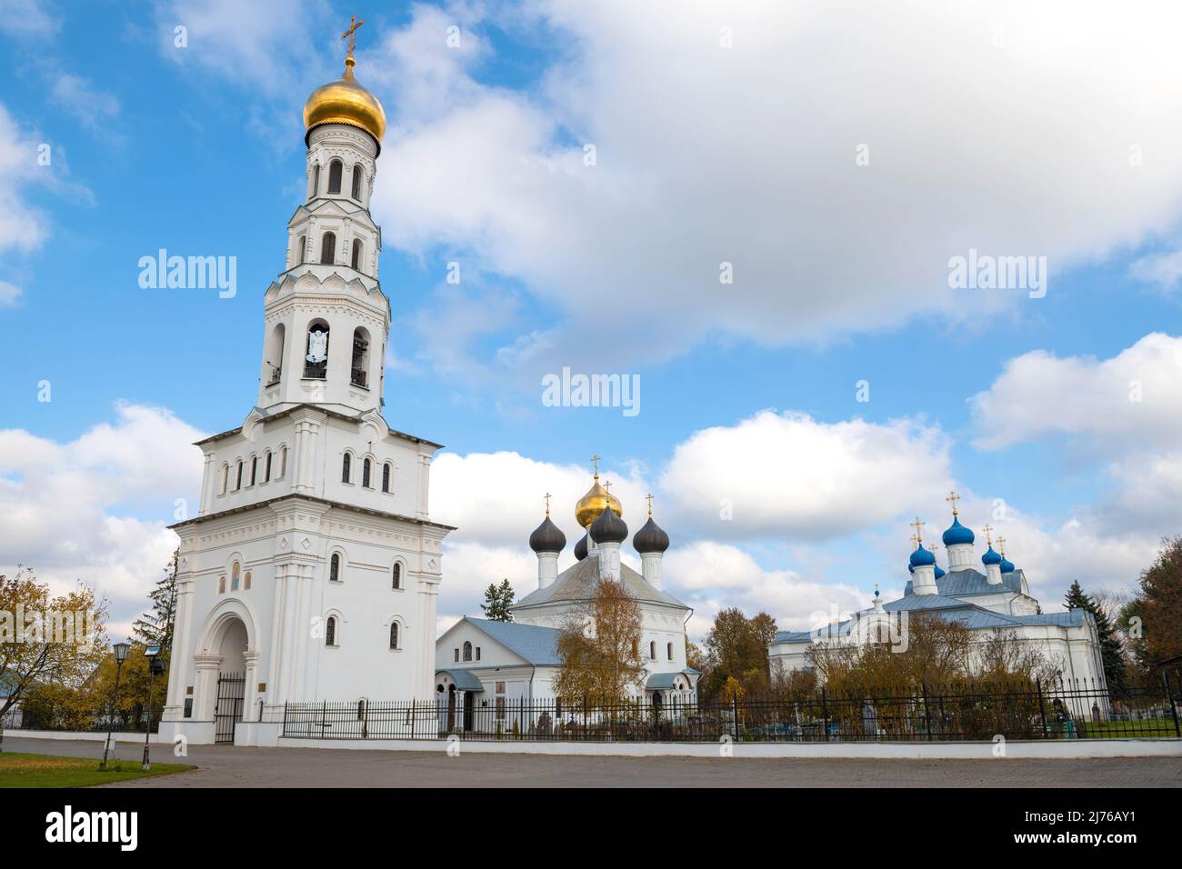 Ancient temple complex in the village of Zavidovo on a cloudy October ...
