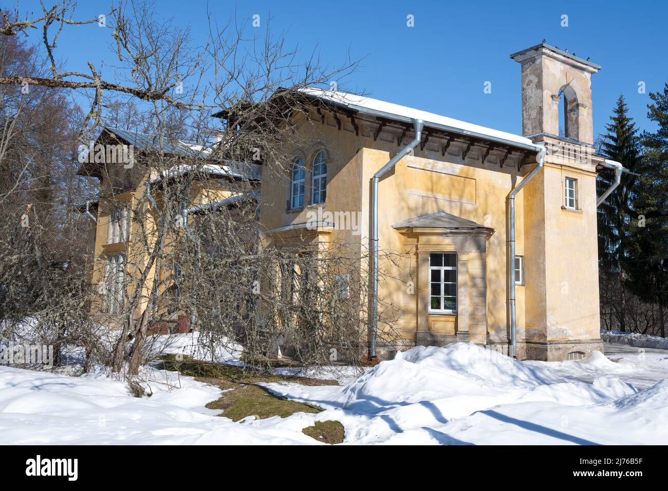 View of the ancient building of the hunting palace of the Russian ...