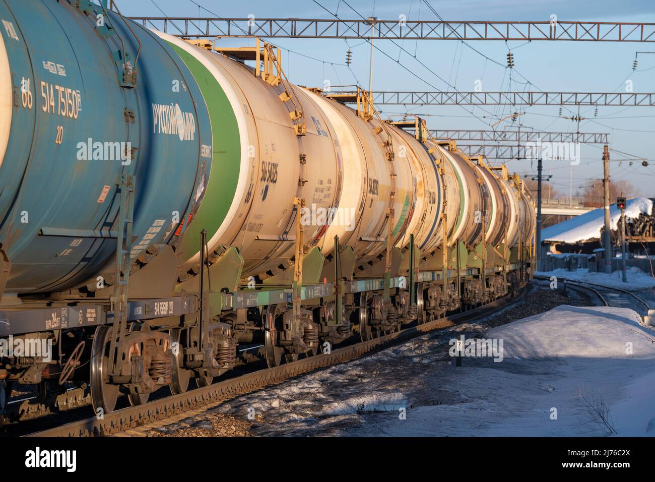 SHARYA, RUSSIA - MARCH 19, 2022: Railway tanks for the transportation ...