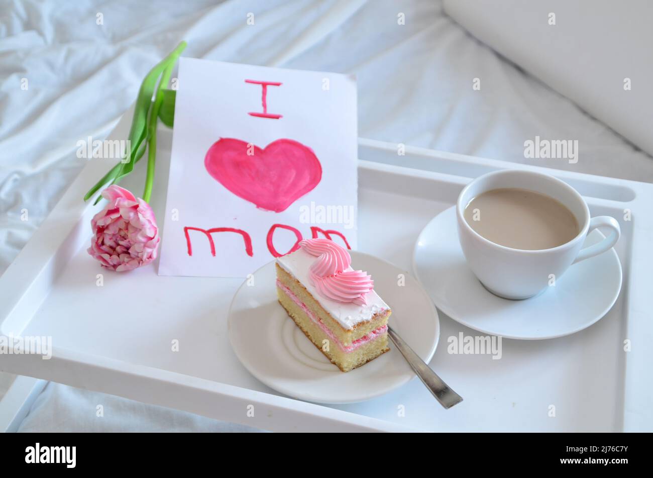 Mother's day, love for mom. Morning with care for mom. A tray of coffee ...
