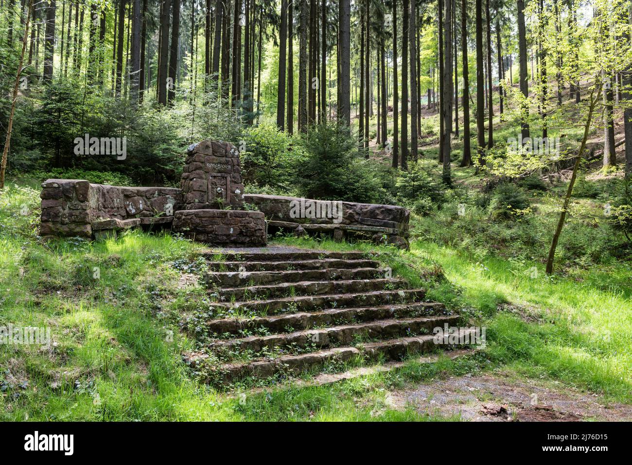Oberzent, Hetzbach, Odenwald, Hesse, Germany, King's Fountain near ...