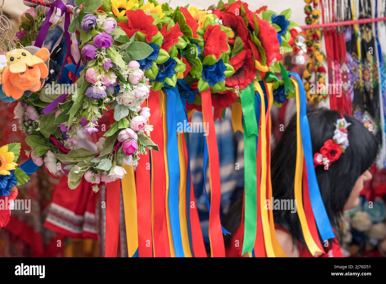 Variety of ethnic ukrainian traditional wreaths with flowers and ...
