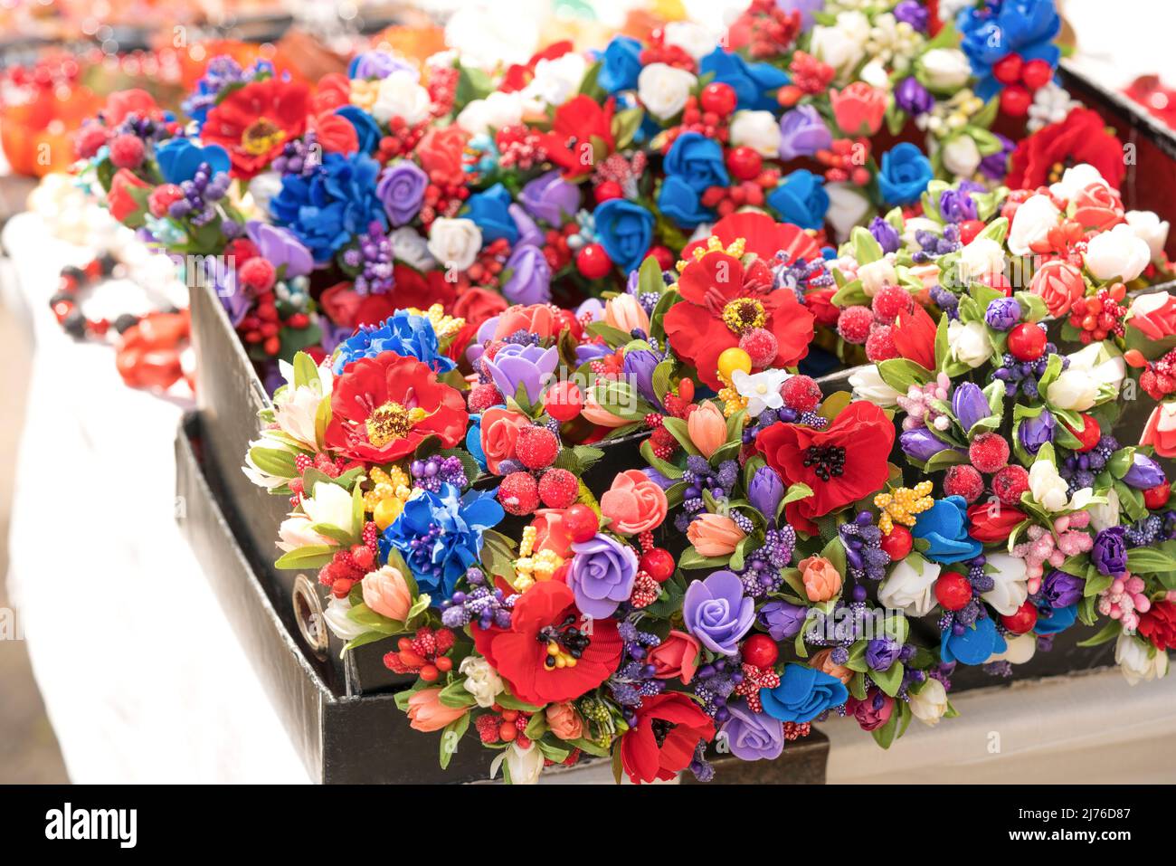 Ethnic ukrainian traditional wreaths with flowers - symbol of Ukrainian ...