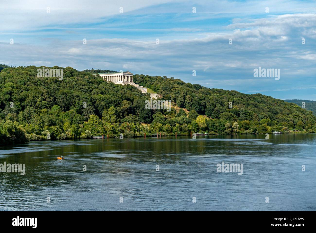 Germany, Donaustauf, view over the Danube to the Walhalla memorial ...