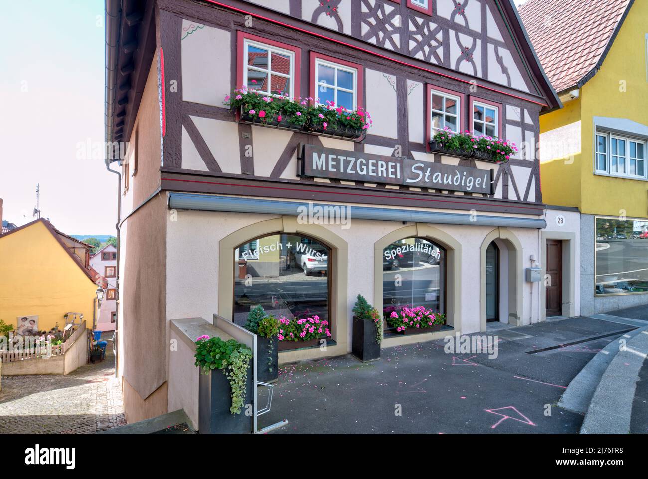 Half-timbering, house facade, village view, autumn, Arnstein, Main ...