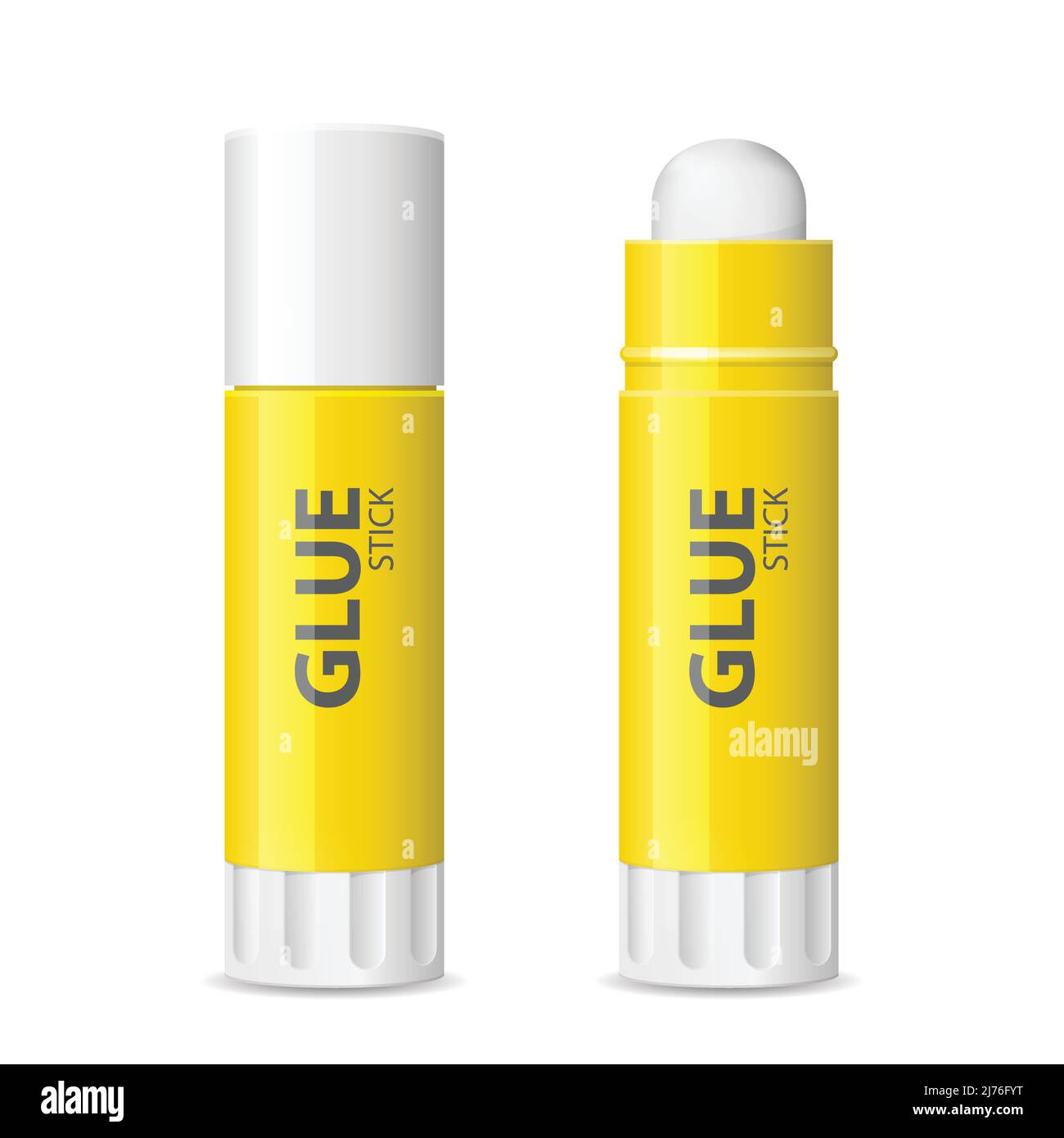 Glue stick with lid open and closed, school and office glue barrel isolated on background ...