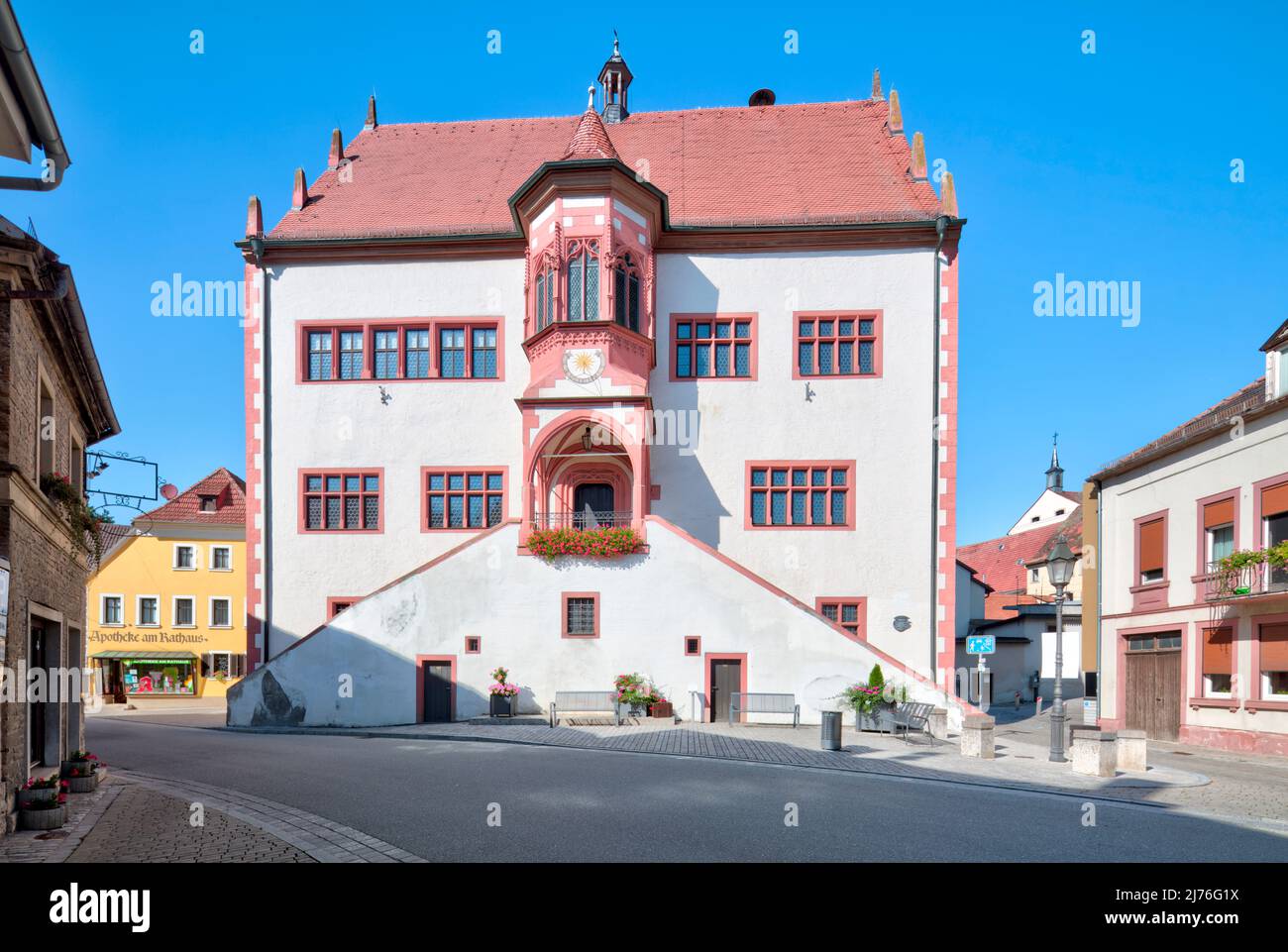 town hall, house facade, town view, flower decoration, autumn ...