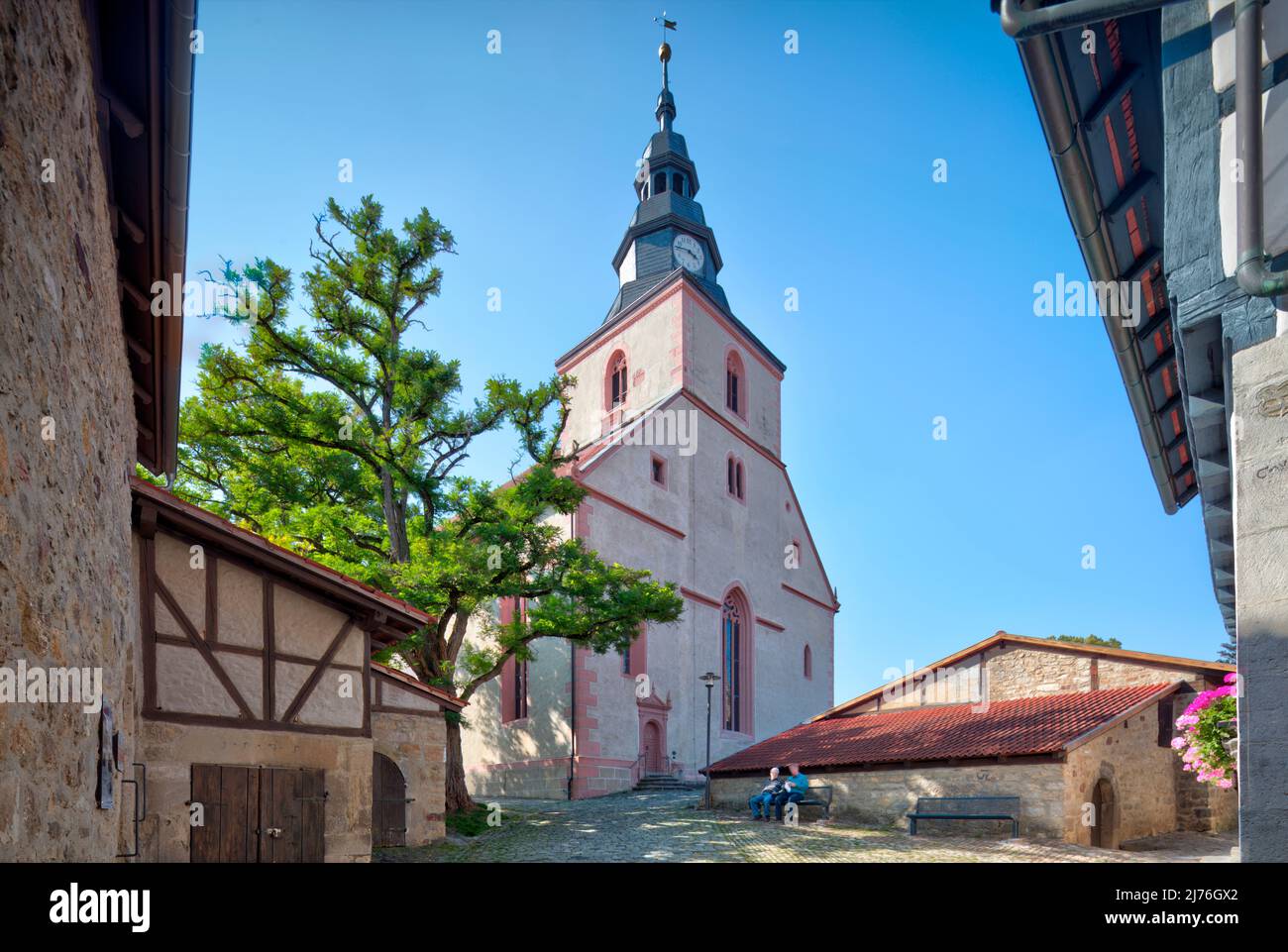 Church of St. Michael, portal, facade, fortified church, Ostheim vor ...