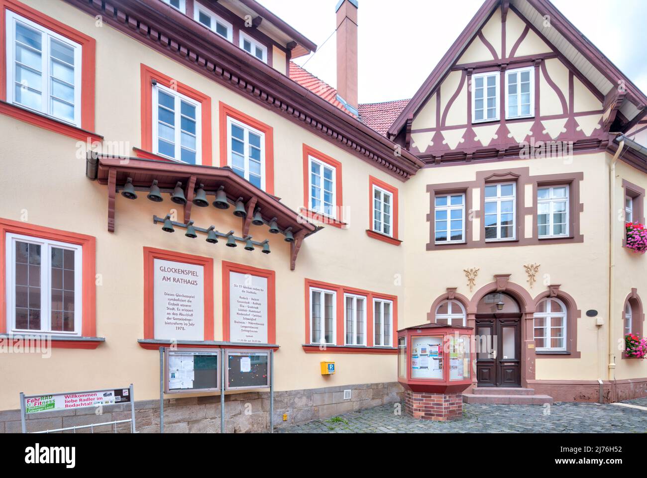 City hall, carillon, architectural monument, house facade, city view, summer, Bad Rodach ...