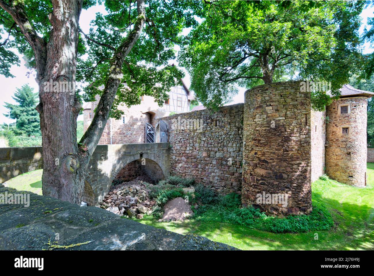 Bibra Castle, house facade, village view, summer, Bibra, Grabfeld ...