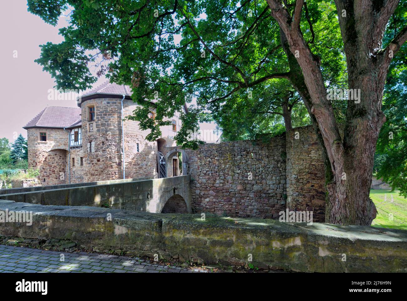 Bibra Castle, house facade, village view, summer, Bibra, Grabfeld ...