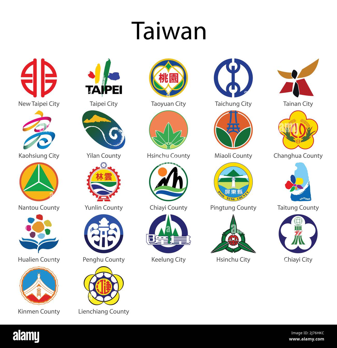 Set Coat of arms of the state of Taiwan, All Taiwan regions emblem ...