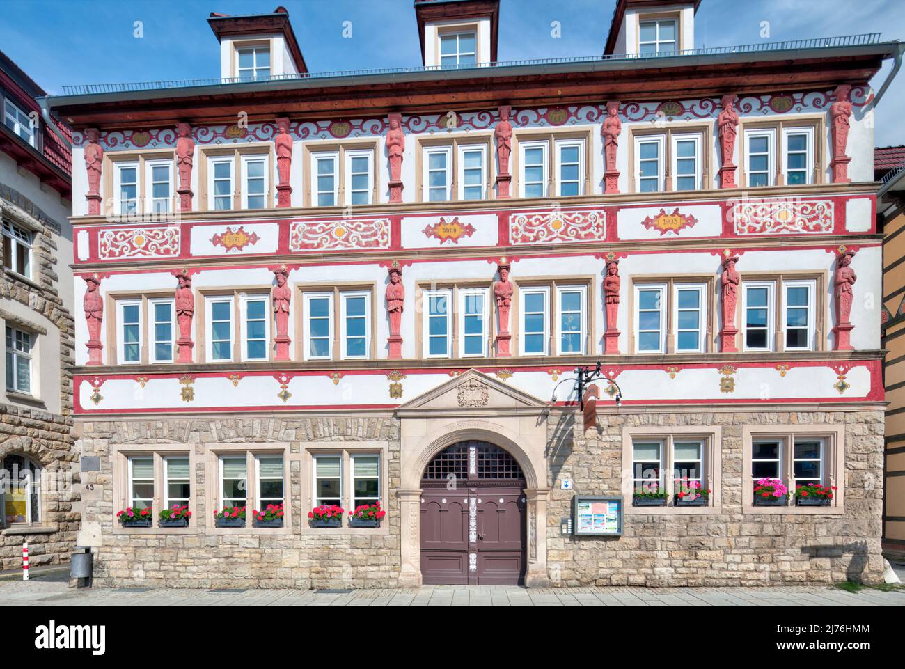 Stone house, Renaissance building, house facade, half-timbered, village ...