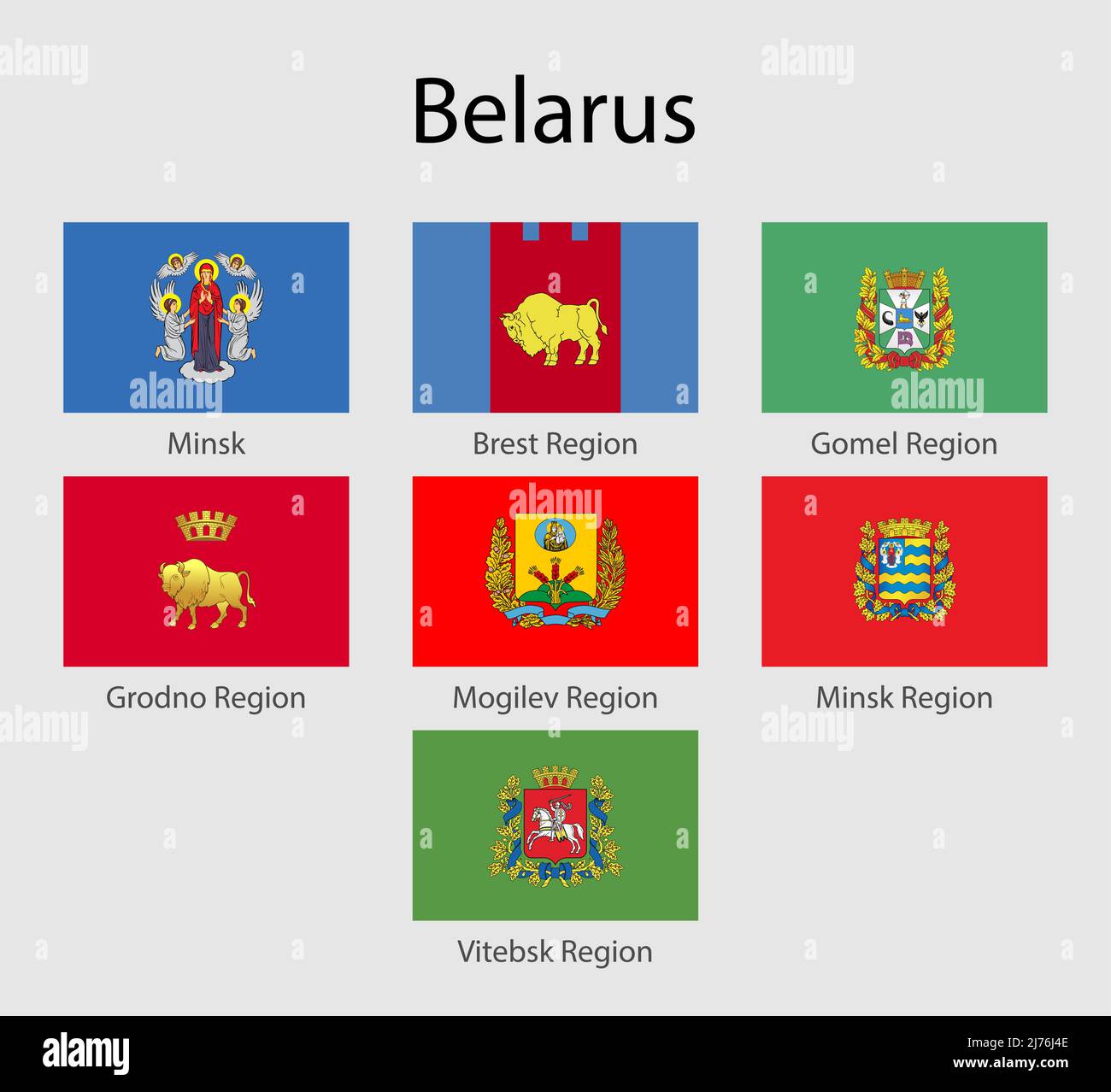 Set Flags of the counties of Belarus, All Belarussian regions flag ...
