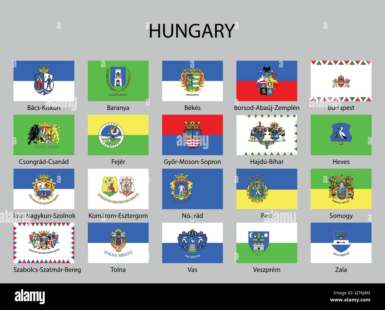 Set Flags of the counties of Hungary, All Hungarian regions flag ...