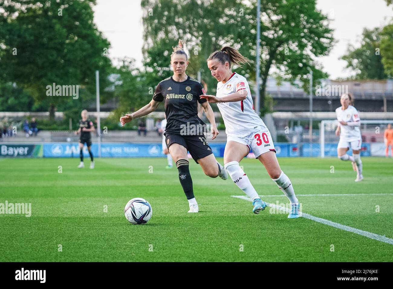 Lara Marti (30 Leverkusen) prior to Klara Buehl (17 Munich) during the Flyeralarm Frauen ...