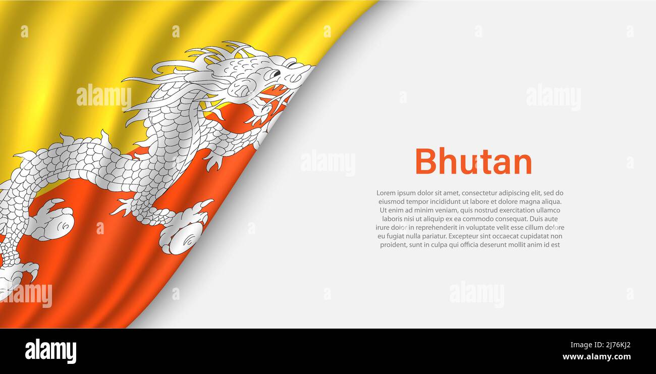 Wave flag of Bhutan on white background. Banner or ribbon vector ...