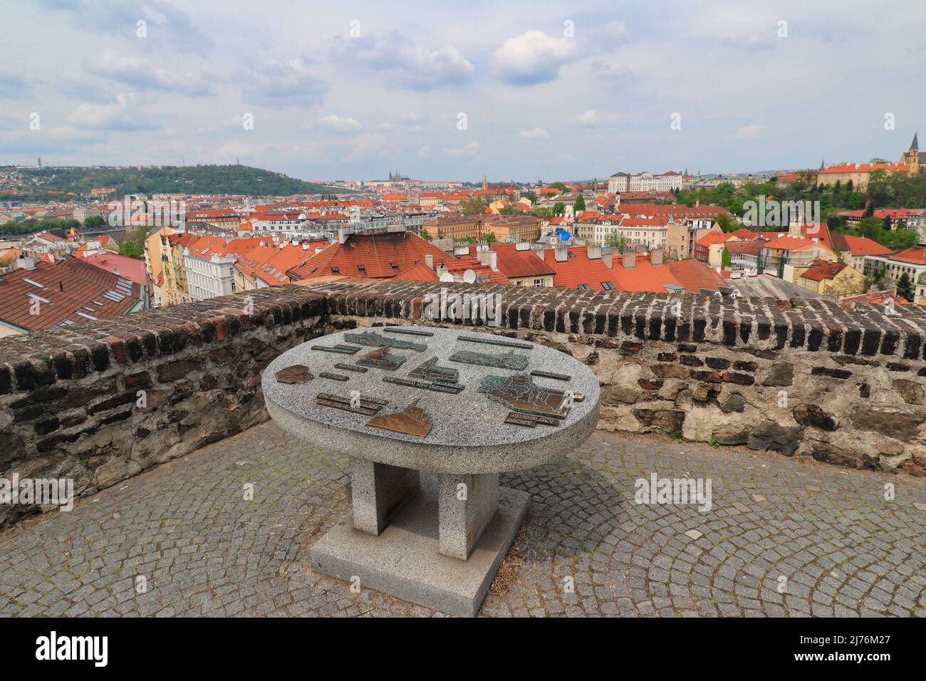 Lookout point with relief map on Vysehrad. Czech Republic Stock Photo ...