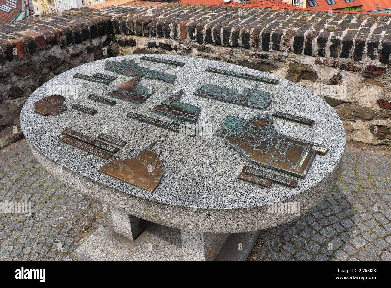 Lookout point with relief map on Vysehrad. Czech Republic Stock Photo ...