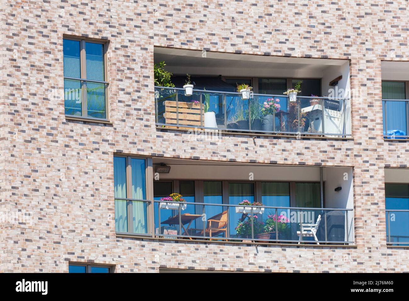 Modern residential building, balconies, Rostock, Mecklenburg-Vorpommern ...