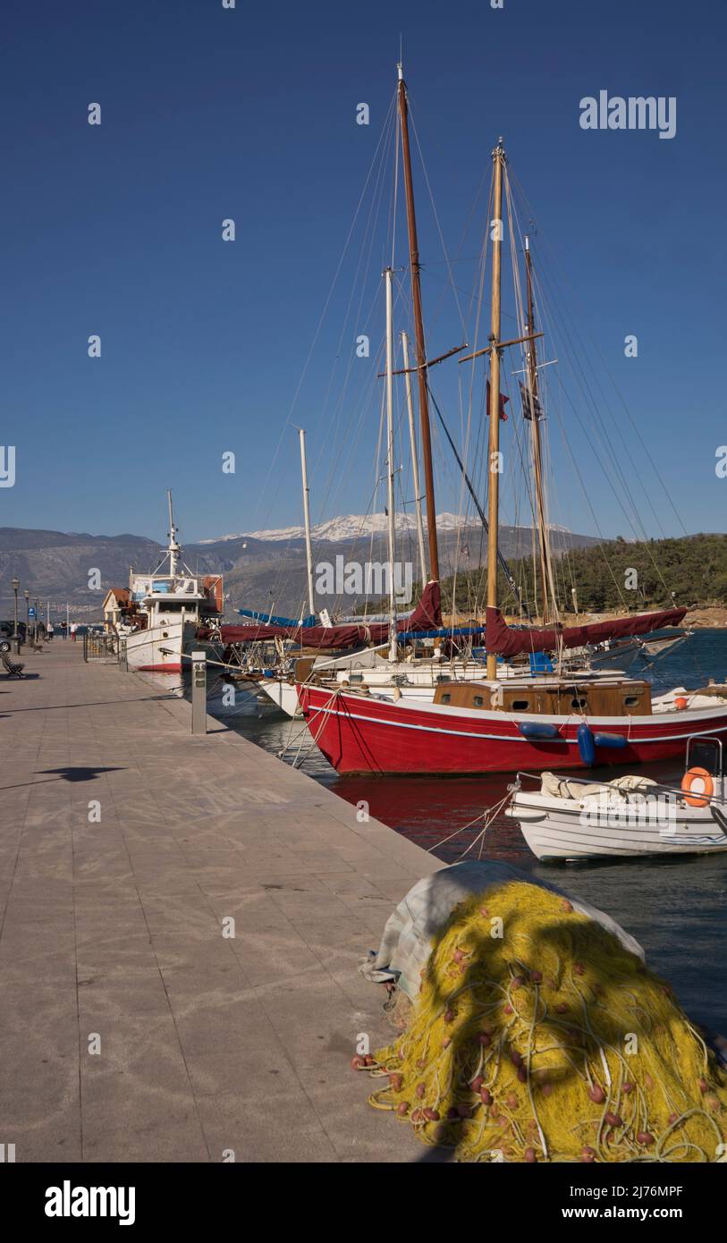 Fishing boats and yatchs in the harbour area of Galaxidi, in the Gulf ...