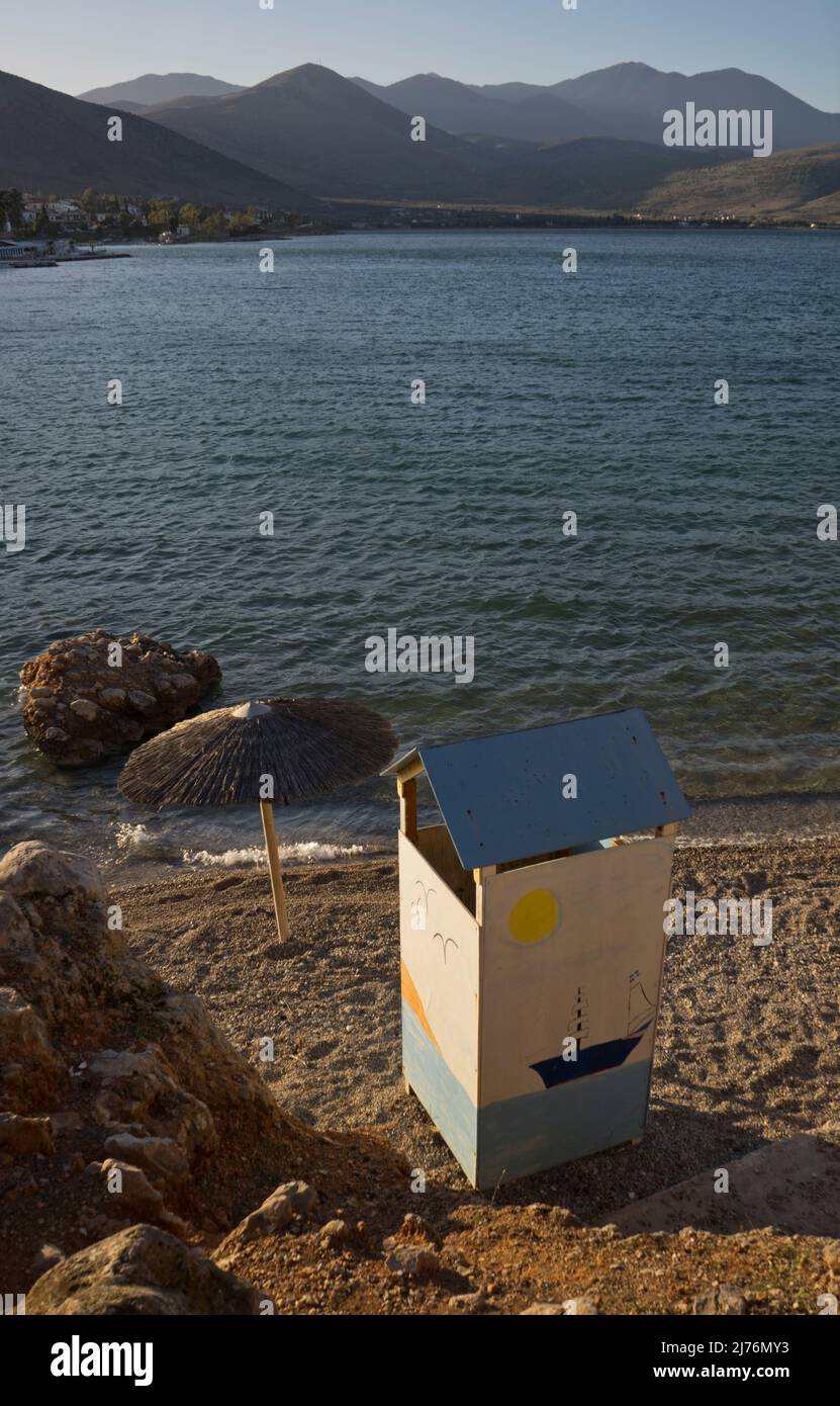 Views of the harbour area of Galaxidi, in the Gulf of Corinth near ...