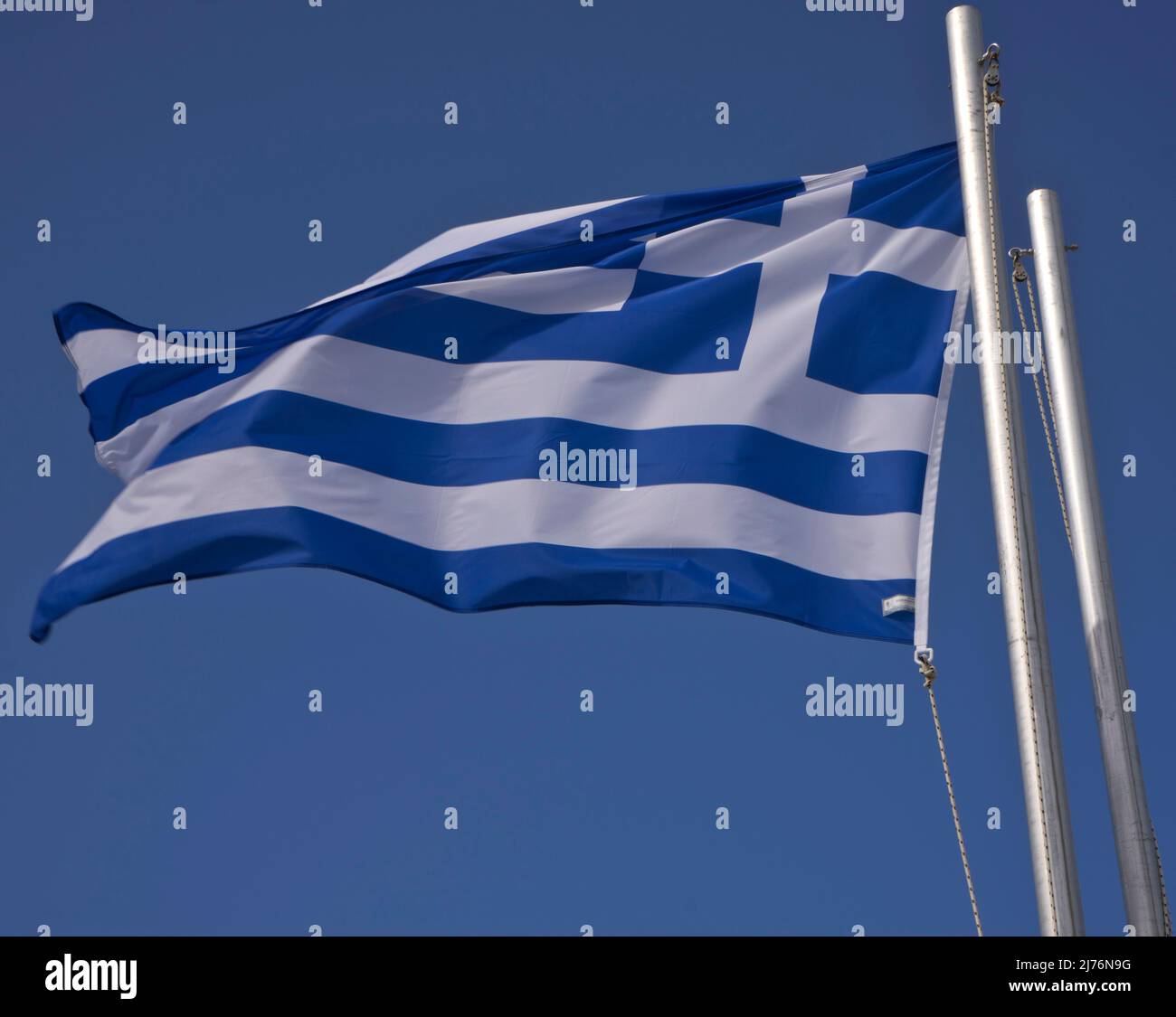 Greek flag in Pylos, historically also known as Navarino, Peloponnese ...
