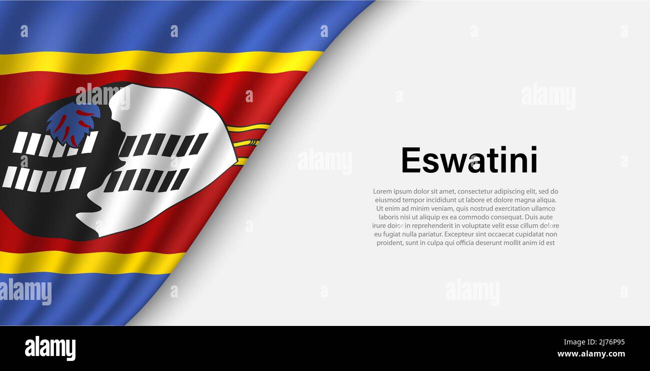 Wave flag of Eswatini on white background. Banner or ribbon vector template for independence day ...