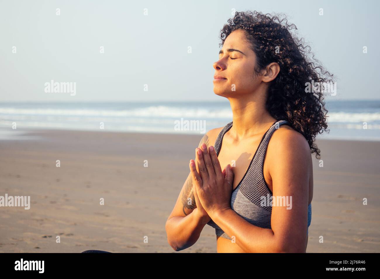 Woman deep breathing exercise hi-res stock photography and images - Alamy