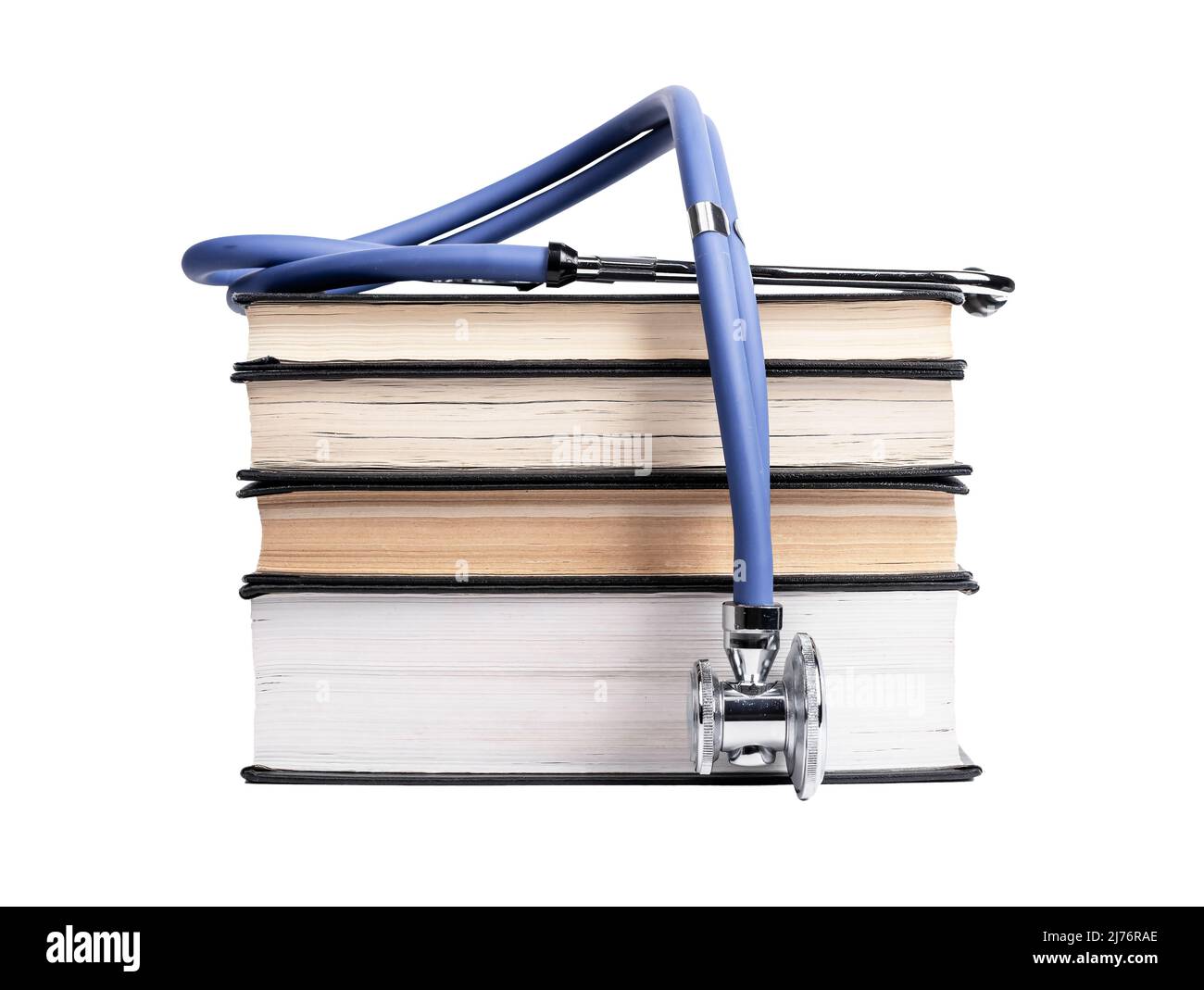 Books stack with stethoscope isolated on white background. Medical ...