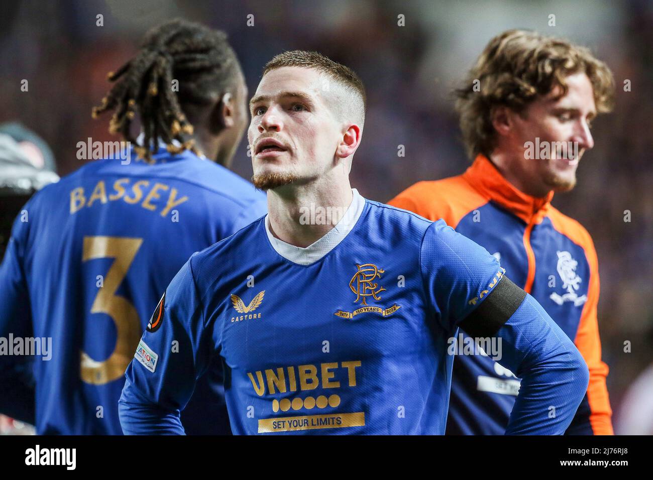 Ryan Kent, Rangers player celebrating the win over RB Leipzig in the ...