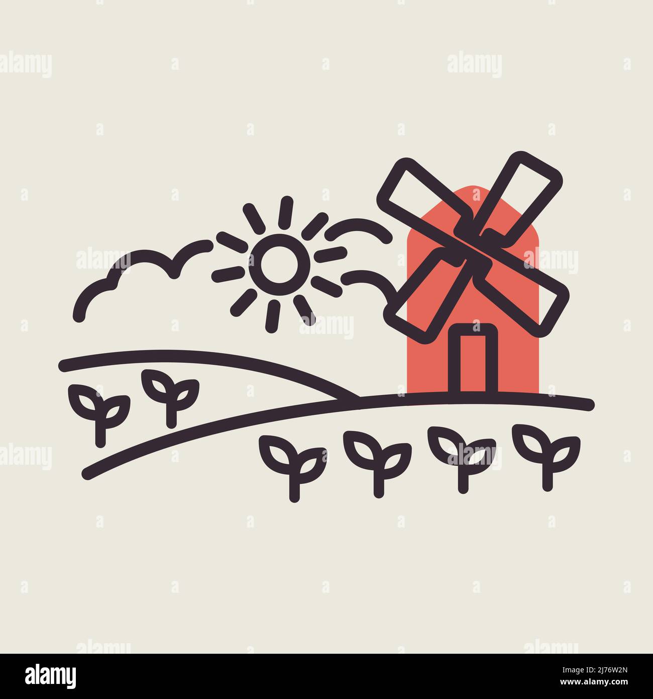 Rural landscape with windmill isolated icon. Agriculture sign. Graph ...