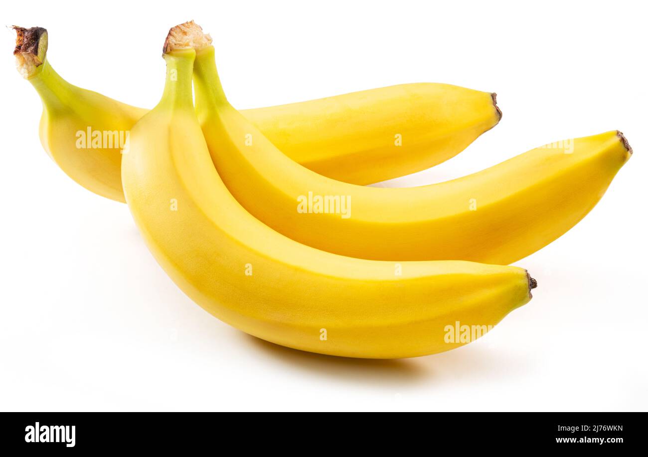 Three perfect ripe yellow bananas isolated on white background Stock ...