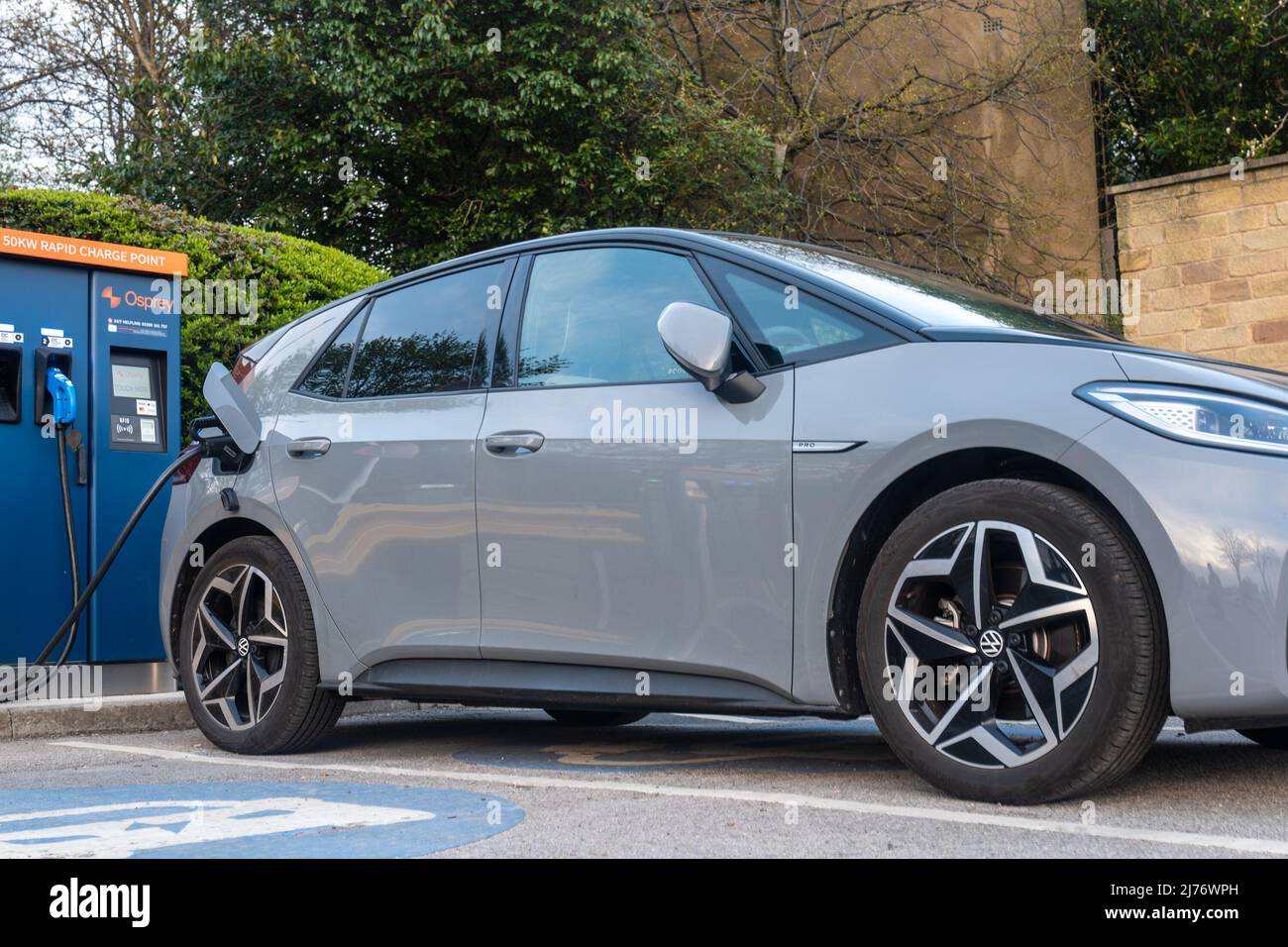 Vaulkswagen VW ID3 charging at an Osprey EV electric car chargepoint ...