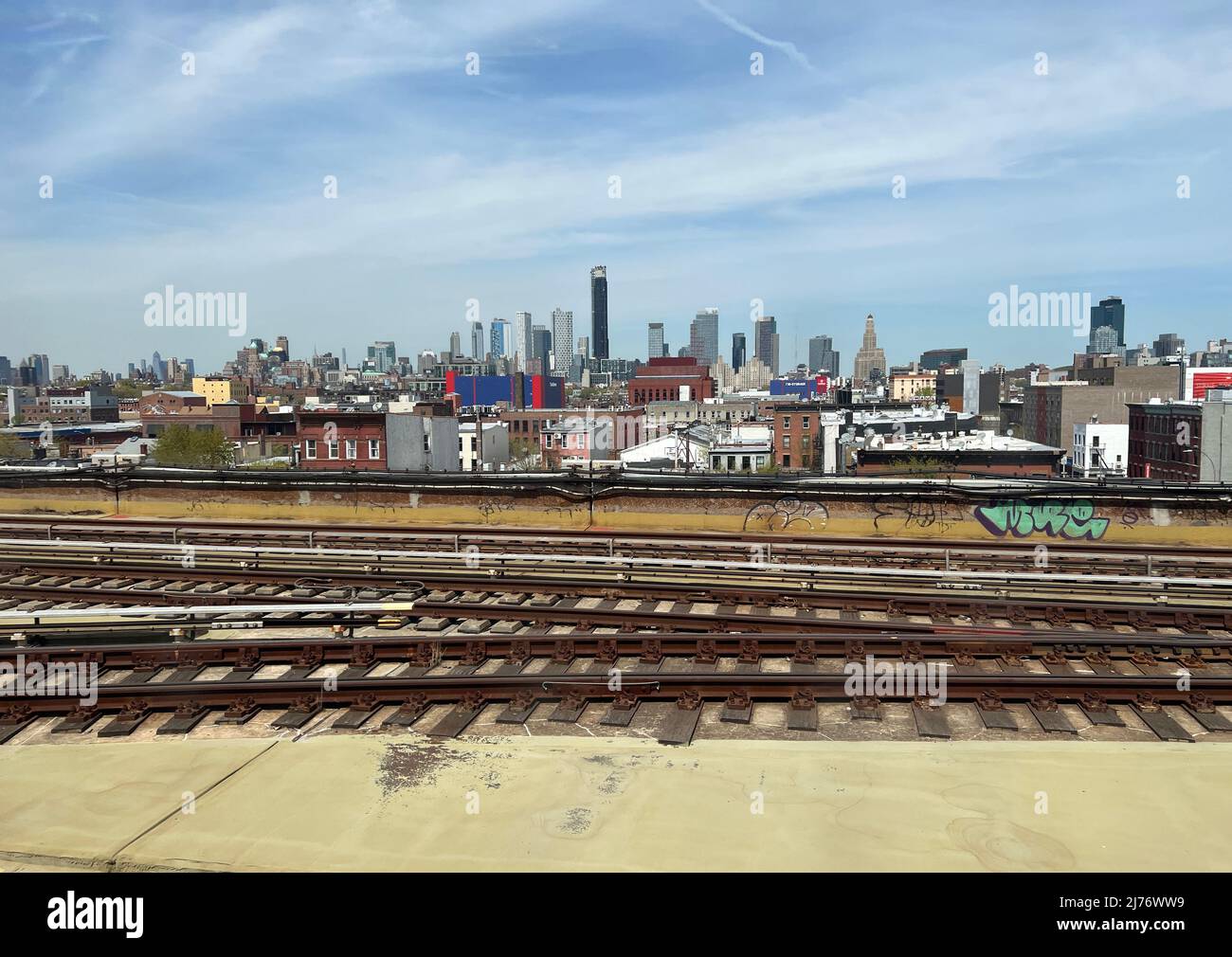 Looking across Brooklyn from the elevated F train trackbed with high ...