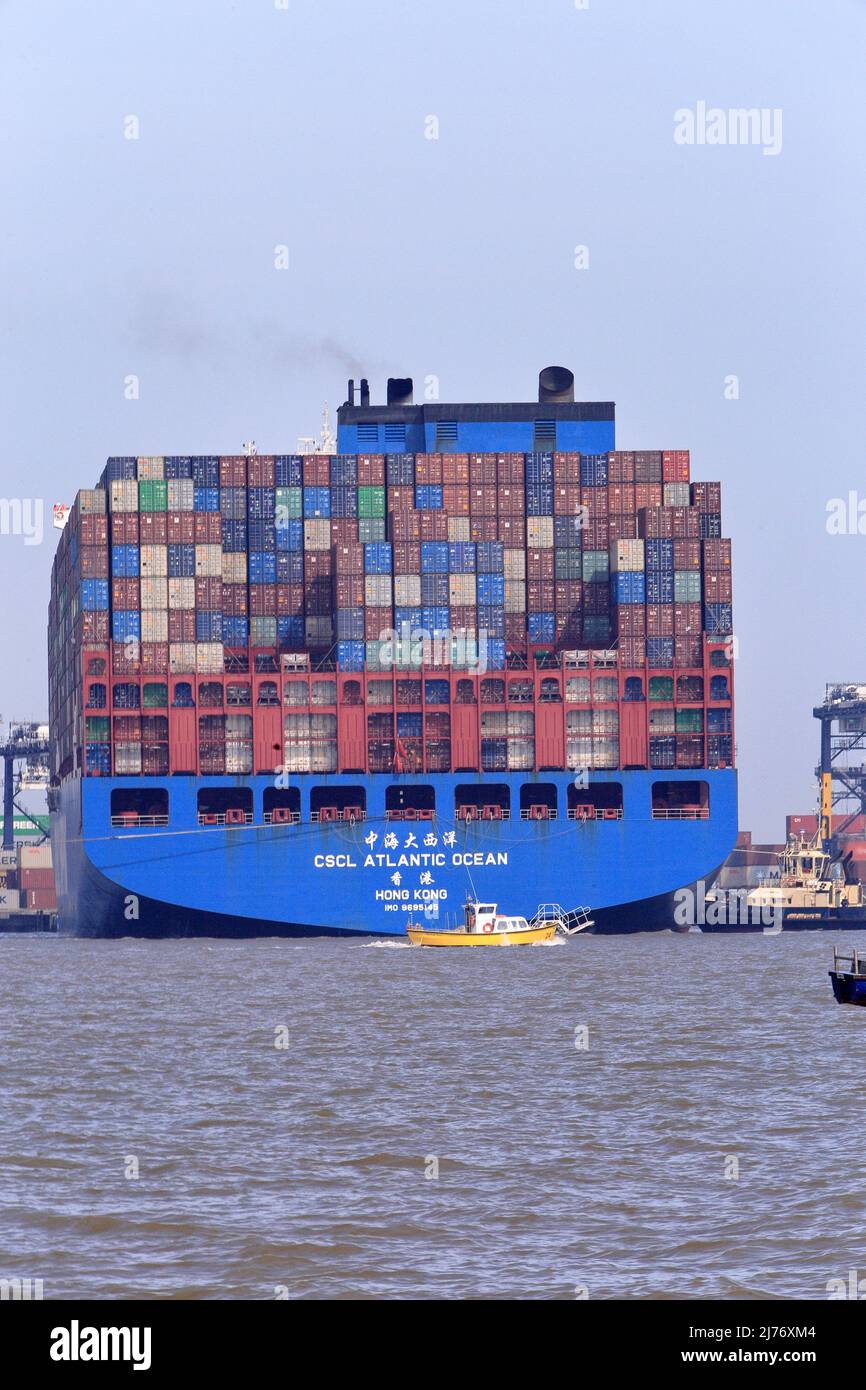 Container ship CSCL Atlantic Ocean entering the Port of Felixstowe ...