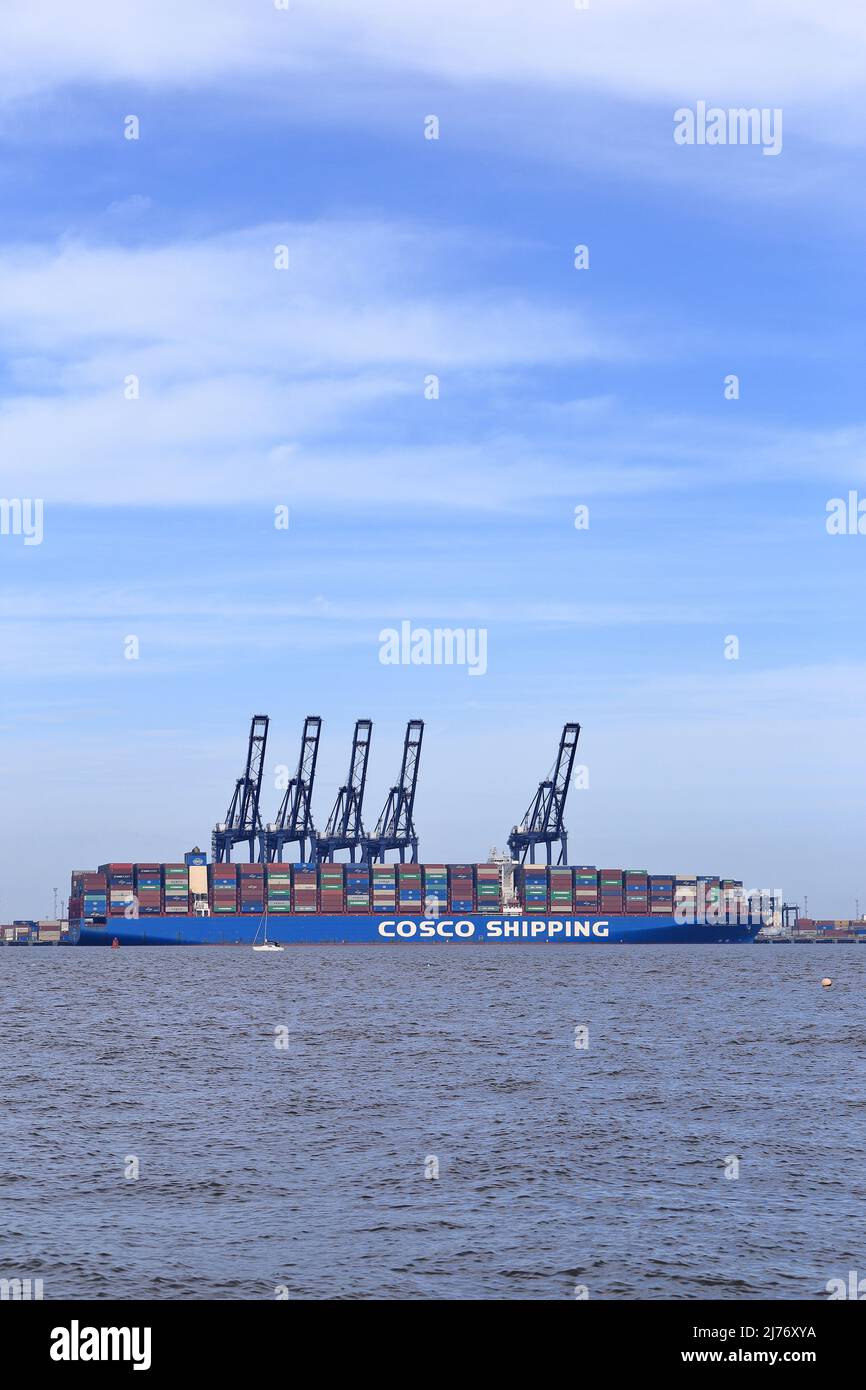 Container ship CSCL Atlantic Ocean entering the Port of Felixstowe ...
