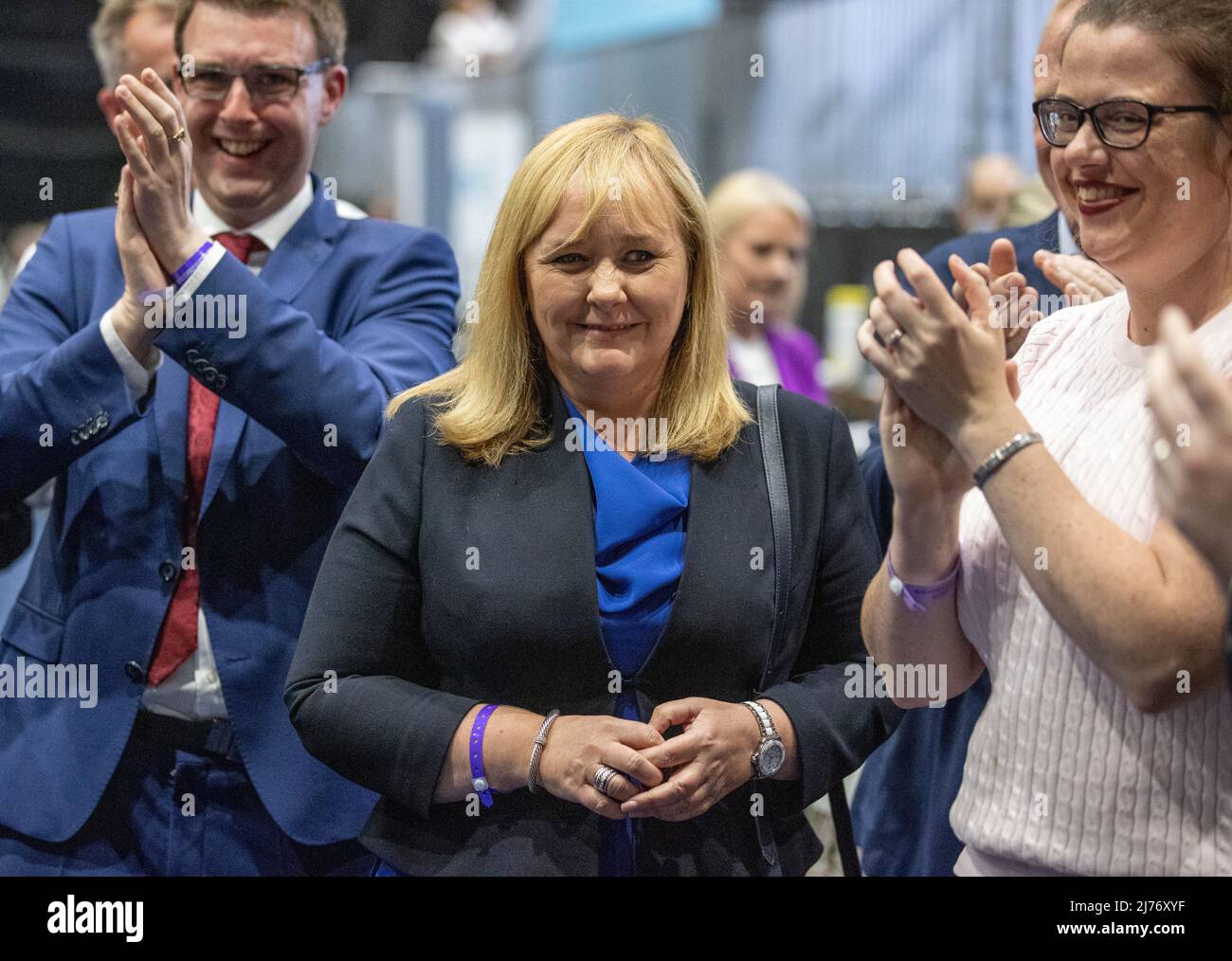 DUP's Michelle Mcllveen is cheered on by supporters at the Titanic ...