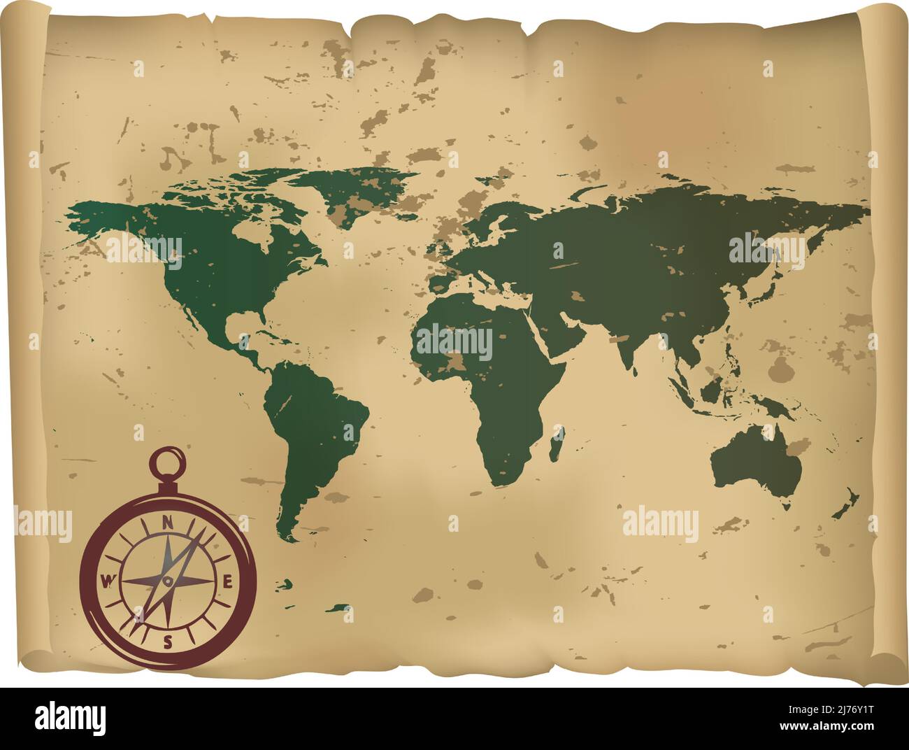Vintage World Map With Rustic Compass Stock Vector Image & Art - Alamy