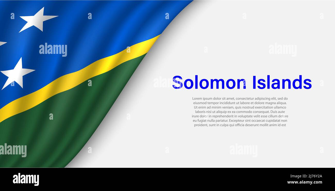 Wave flag of Solomon Islands on white background. Banner or ribbon vector template for ...