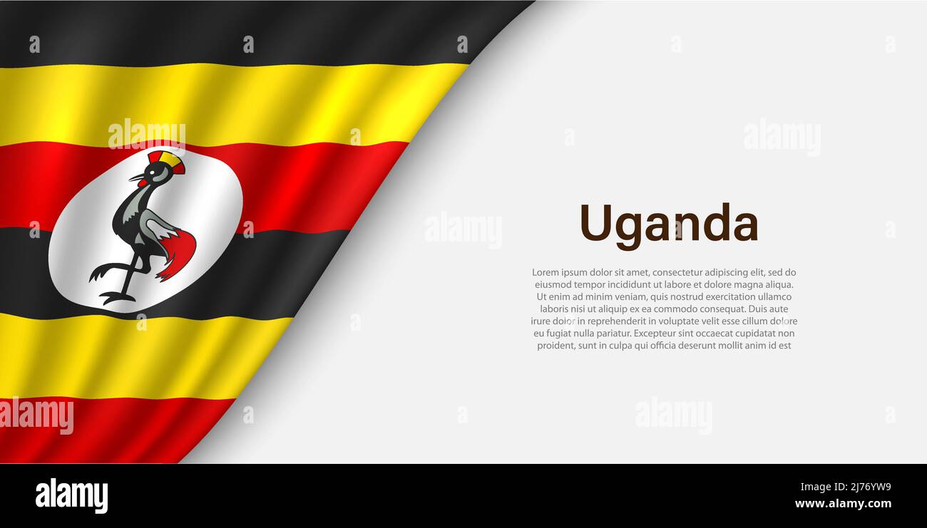 Wave flag of Uganda on white background. Banner or ribbon vector template for independence day ...