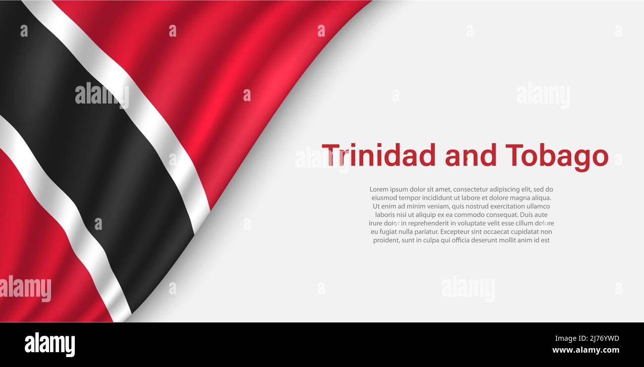 Wave flag of Trinidad and Tobago on white background. Banner or ribbon ...