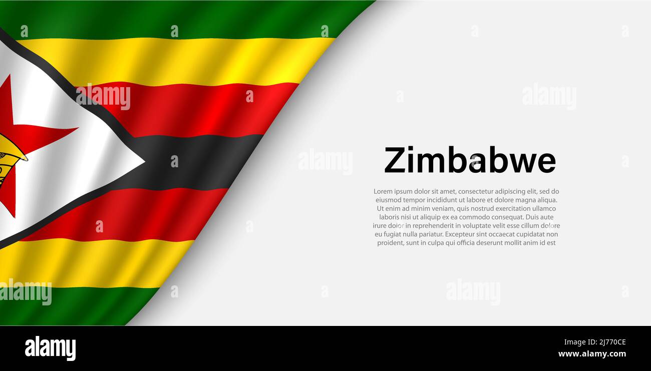 Wave flag of Zimbabwe on white background. Banner or ribbon vector ...