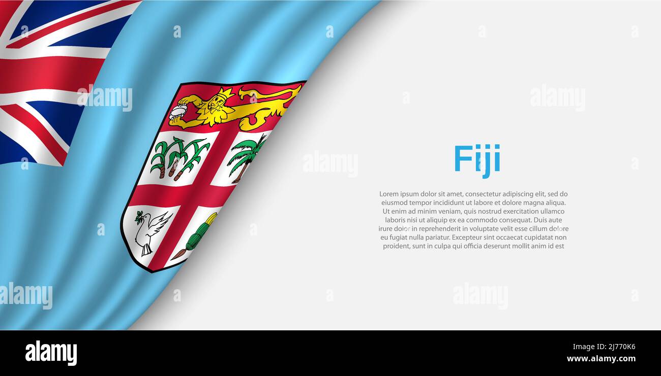 Wave flag of Fiji on white background. Banner or ribbon vector template for independence day ...