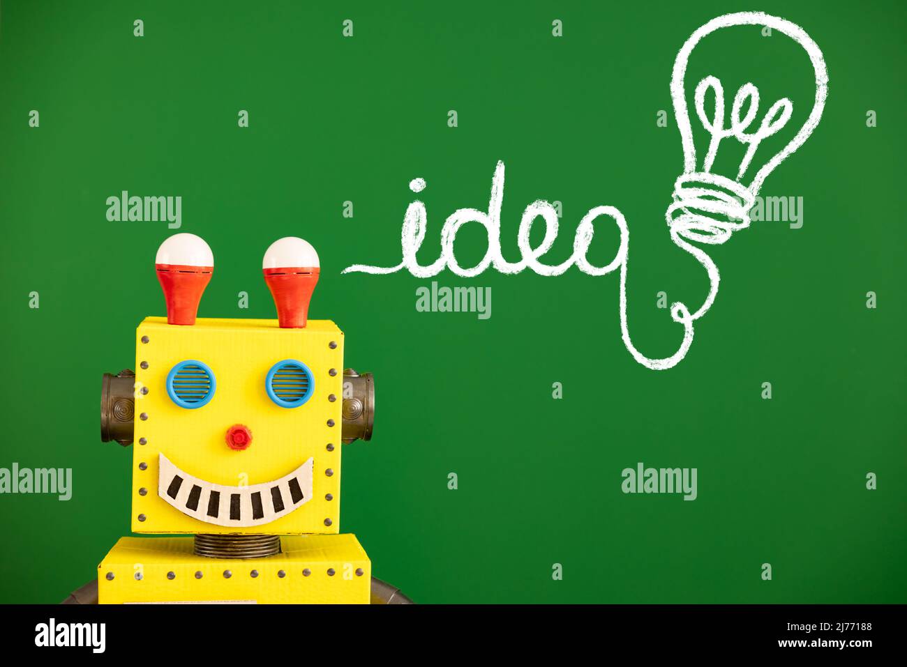 Happy toy robot. Education, creative and innovation technology concept ...