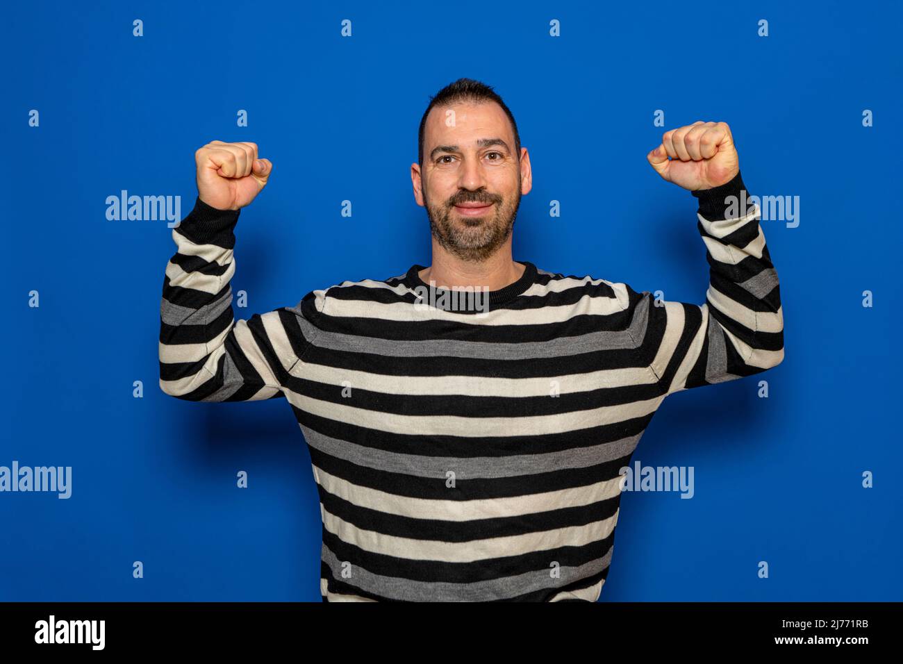 Caucasian happy unshaven strong sporty fitness student man 40s in ...