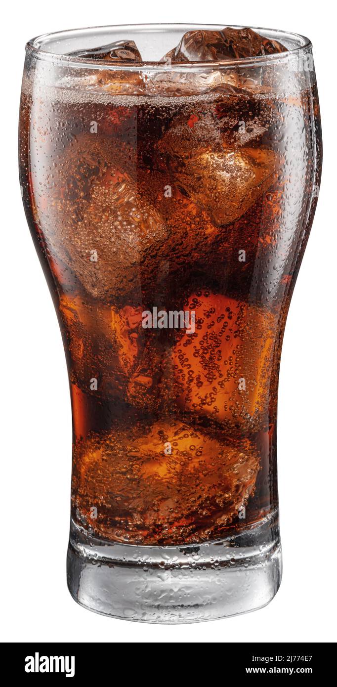 Cold glass of cola drink with ice cubes isolated on white background. File contains clipping ...